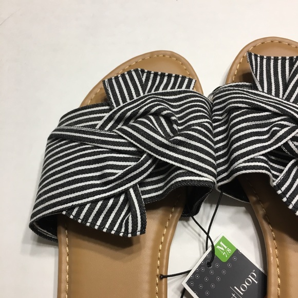 west loop | Shoes | Nwt Black White Striped Bow Sandals Flats | Poshmark